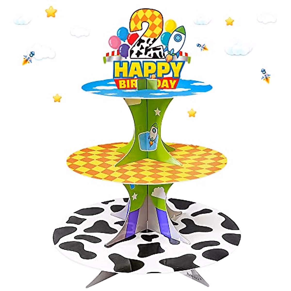 Cartoon Story Cupcake Stand 2nd Cardboard Cake Stand Dessert Tower Holder for Toy Theme Birthday Decoration Baby Shower Party Supplies