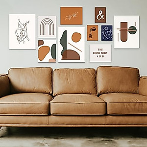 BigWig Prints Mid Century Modern Wall Art - Bauhaus Wall Art, Boho Decor, Burnt Orange Decor, Modern, Gallery Set, Abstract Artwork -Unframed 10 Pack