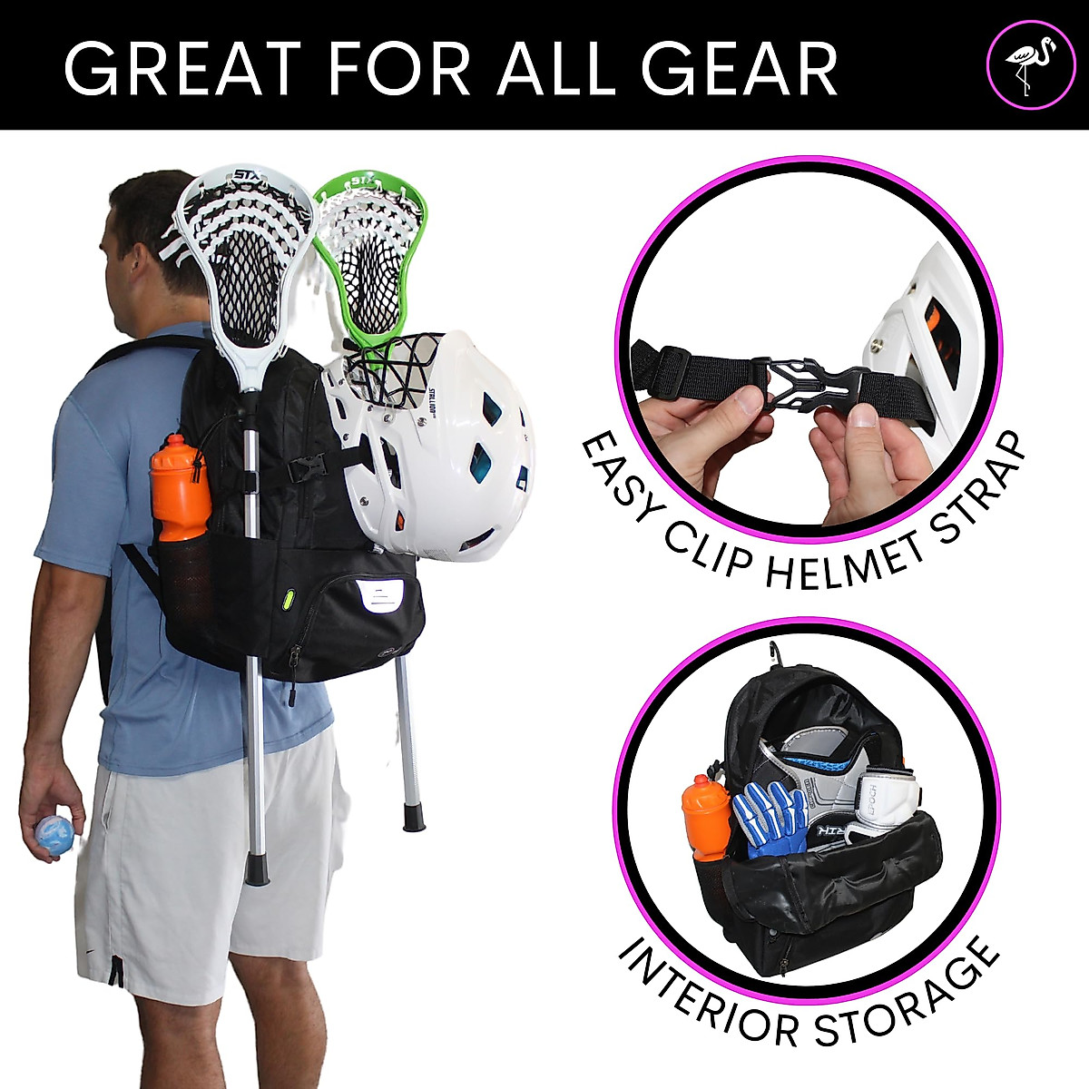 ERANT Athletic Lacrosse Bag - Extra Large Sports Lacrosse Backpack - Lacrosse Sticks Holders - Separate Cleat & Gear Compartment - Boys & Girls - Ideal for Lacrosse, Field Hockey, Gym - Black