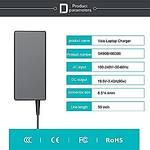 Sony Vaio Laptop Charger 19.5V, PCG-71913l Charger, Vaio Charger AC Adapter Power Cord