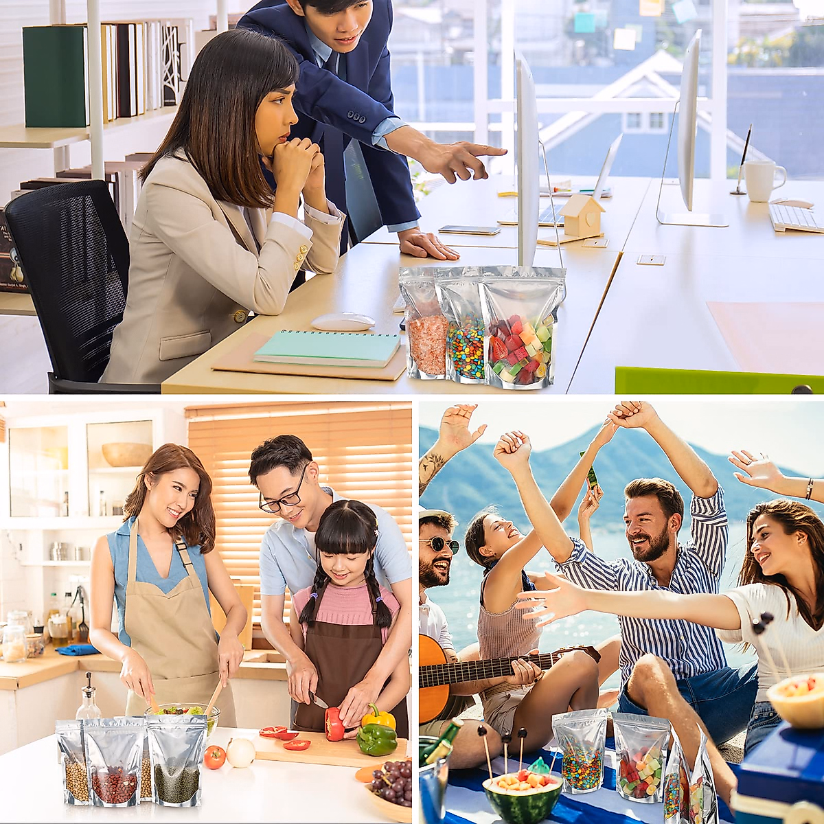 Ctosree 200 Pcs Stand Up Pouch Bags, Sealable Heavy Duty Clear Front with Aluminum Foil Back, Plastic Zipper Food Coffee Candy Storage, Reclosable Bags and Heat Sealable Food Storage (3.5" x 6")