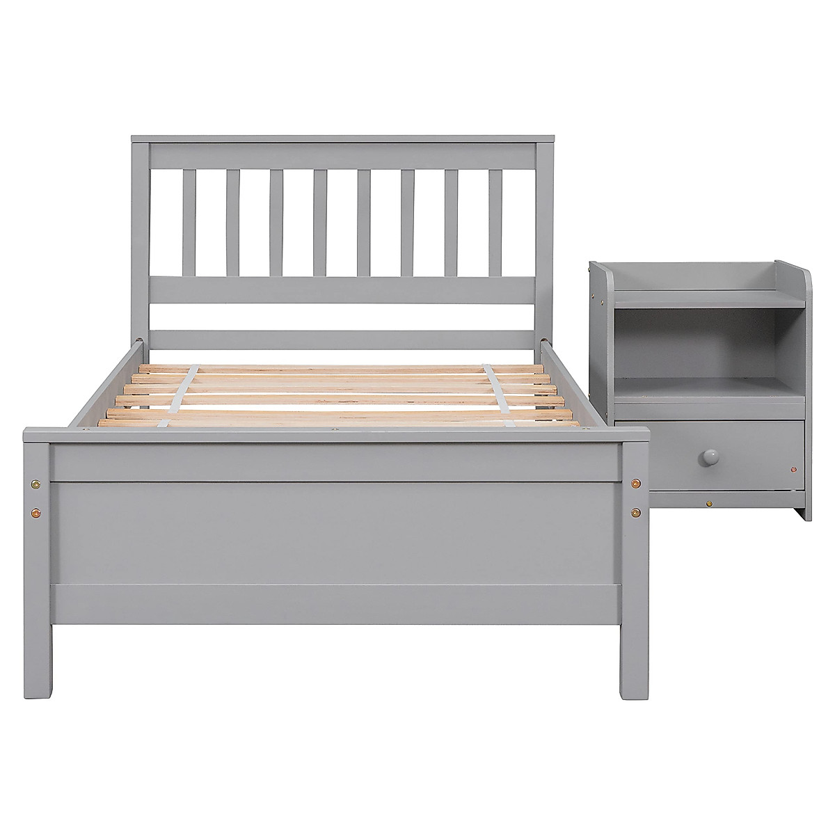 CITYLIGHT Twin Size Platform Bed with a Nightstand, Wooden Twin Bed Frame with Headboard and Footboard for Kids, Teens, Adults, No Box Spring Required (Twin, Gray)