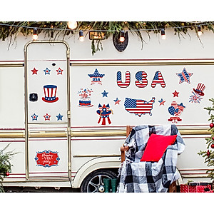 Whaline 22Pcs Patriotic Garage Decoration Magnet Stickers Happy 4th July Magnet Decals American Flag Star Garage Door Decals for Independence Day Party Supplies Home Decoration