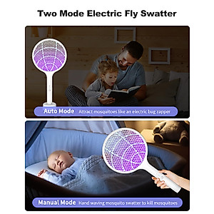 2Pack Electric Fly Swatter,4000V Bug Zapper Racket with 1500mah Battery Rechargeable,2 in 1 Fly Zapper & Purple Mosquito Killer Lamp with 3 Layers of Safety Net Suitable for Indoor and Outdoor