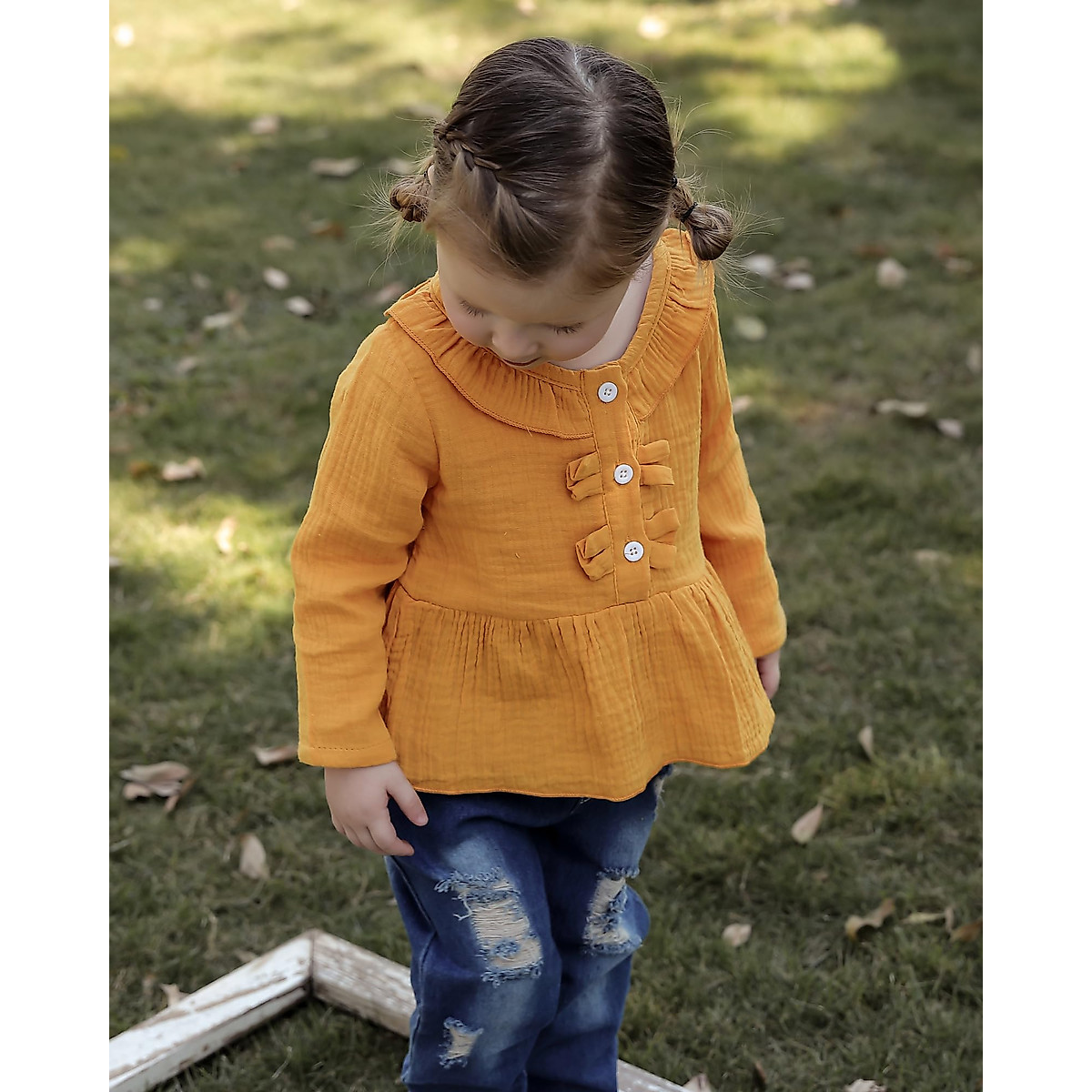 18 Months Girl Clothes Toddler Baby Girl Outfits Fall Long Sleeve Top Ripped Jeans Set Winter Baby Girl Clothes 18-24 Months Yellow