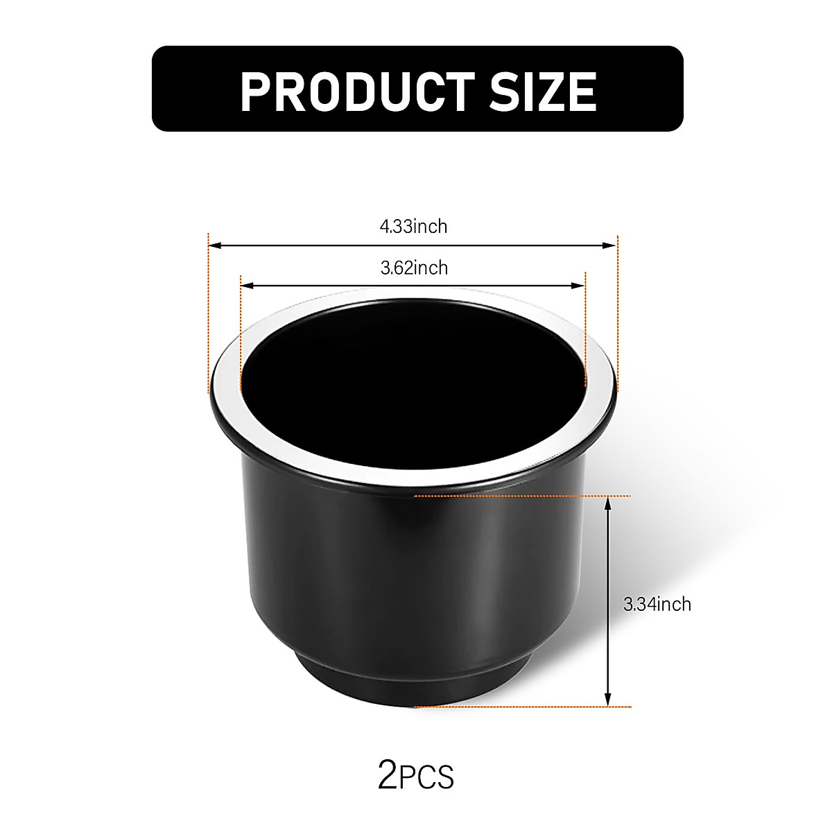 zvsay 2 PCS Multifunctional Car Recessed Cup Holder, 4.33" x 3.62" x 3.34" Automotive ABS Plastic Water Cup Drink Holder, Fits Most Cars, Trucks, Boats, RVs, Golf Carts (Black)