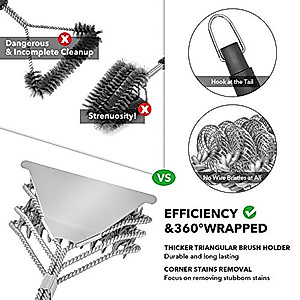 Skyflame Grill Cleaning Brush and Scraper Tool - 2pcs Bristle Free Stainless Steel BBQ Cleaner Set, Grill Grate Scraper with Bottle-Opener, Portable BBQ Accessories for Clean All Grill Grates