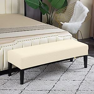 Lebaley Chair Covers for Dining Bench - Stretch Jacquard Removable Washable Chair Seat Slipcovers Protector, Rectangular Bench Cover for bedrooms, Living Rooms, Kitchen（Cream）