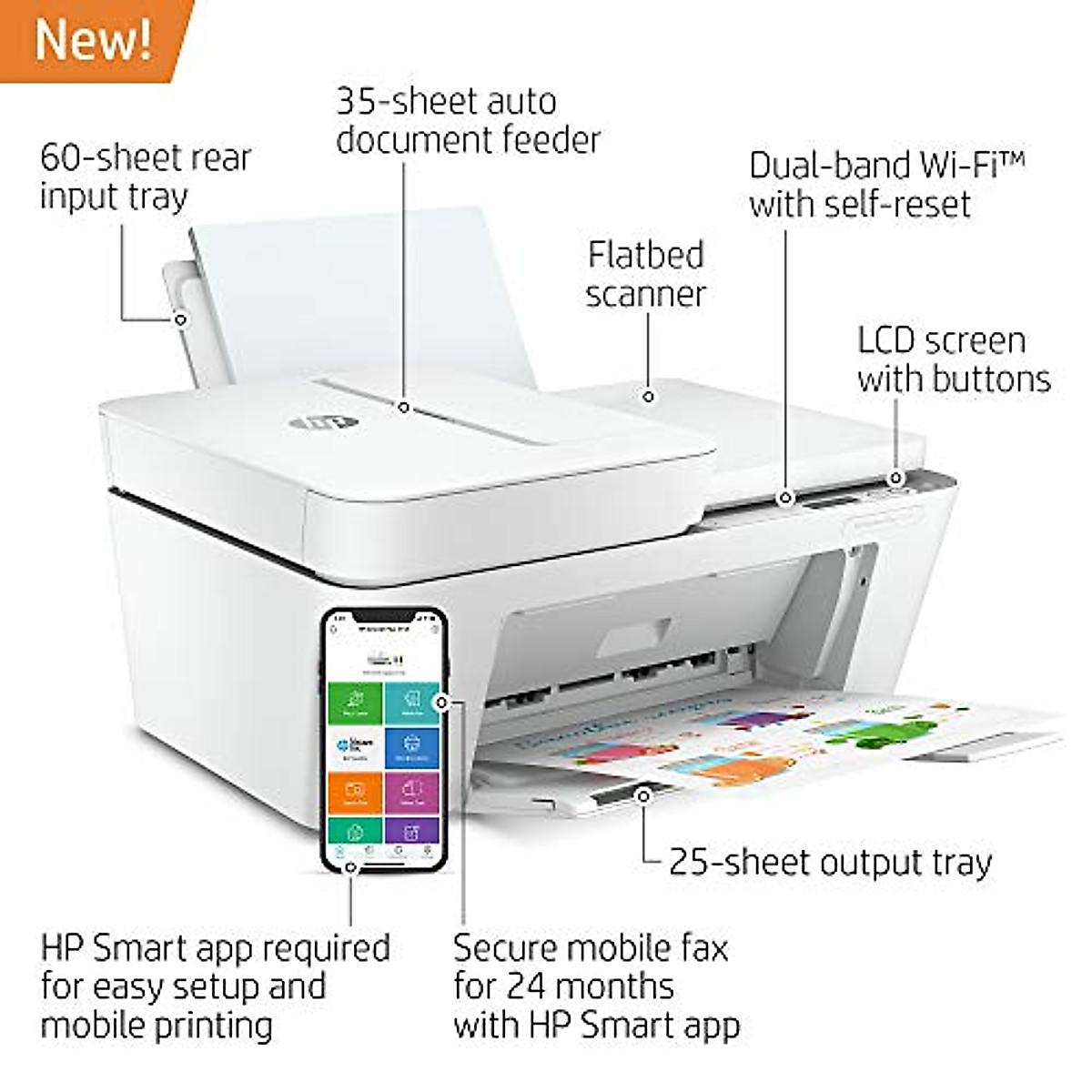 HP DeskJet Plus 4155 Wireless All-in-One Printer, Mobile Print, Scan & Copy, HP Instant Ink Ready, Auto Document Feeder, Works with Alexa (3XV13A)