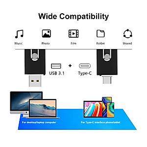 JOIOT 128GB USB C Flash Drive Dual USB 3.2 Flash Drive Type C + USB A Portable Type-C Flash Drive 2-in-1 USB-C Thumb Drive for Smartphone Tablet Computer Mac iPhone