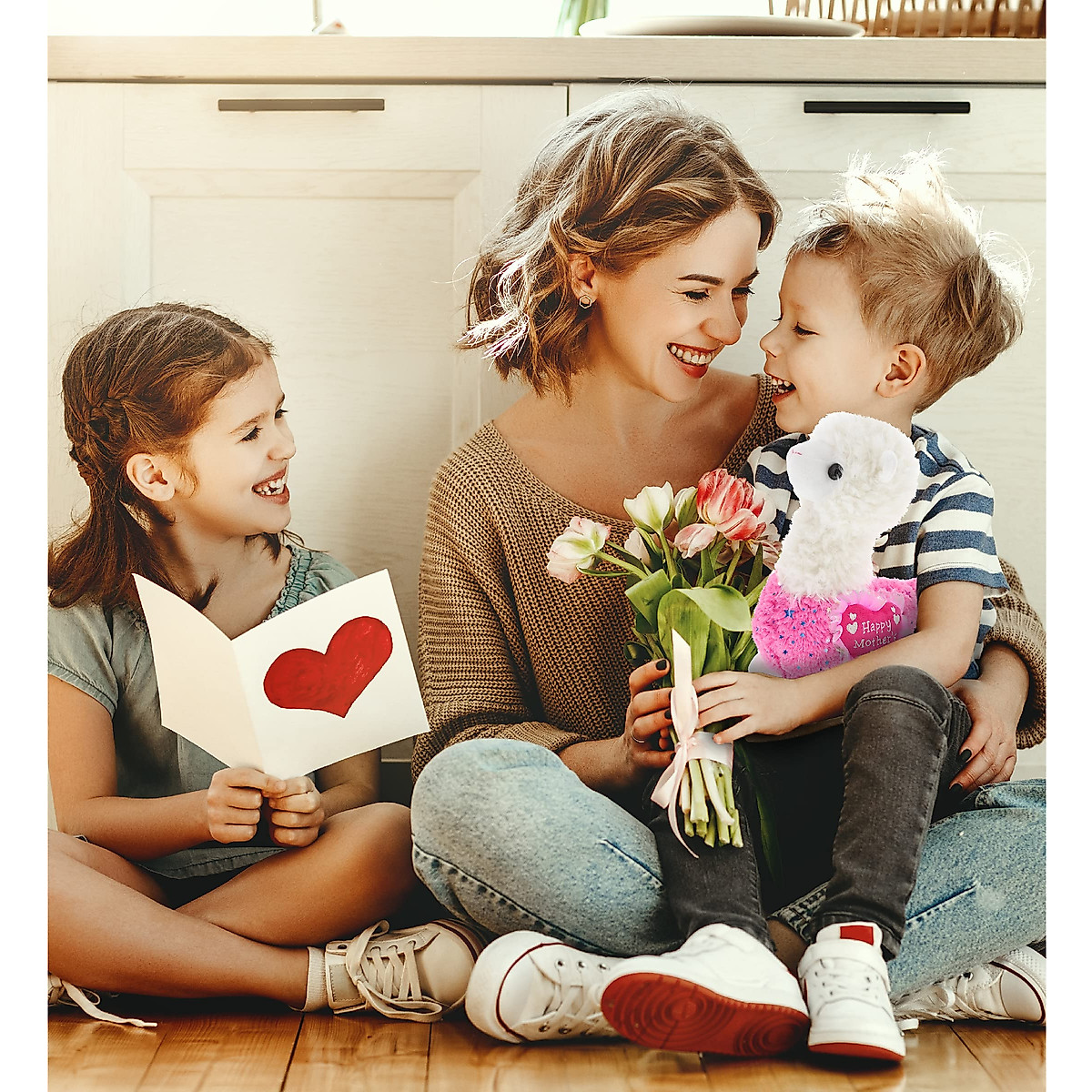 DolliBu Happy Mother's Day Super Soft Plush Sparkle Pink Llama Figure - Cute Stuffed Animal with Pink Heart Message for Best Mommy, Grandma, Wife, Daughter - 11.5" Inch