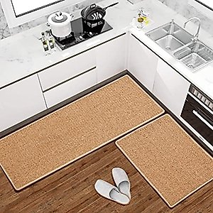 BxzanDya Kitchen Rug and Mats[2pcs] 20x59 Inch/20x32 Inch, Kitchen Rugs and Mats Non Skid Washable, for Kitchen Sink Side Mats, Aisle Rugs, Hallway Rugs(Oats, 20 "x32 + 20 "x59)