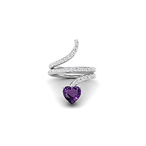 MOONEYE 7MM Heart Shape Wrap Bypass Snake Ring Natural Amethyst 925 Sterling Silver Women Wedding Rings (Sterling Silver, 11)