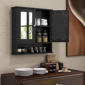 COSTWAY Bathroom Cabinet Wall Mounted - Over The Toilet Wall Storage Cabinet with 2 Mirror Doors and Adjustable Shelf, Hanging Medicine Cabinet for Bathroom, Living Room, Kitchen (Black)