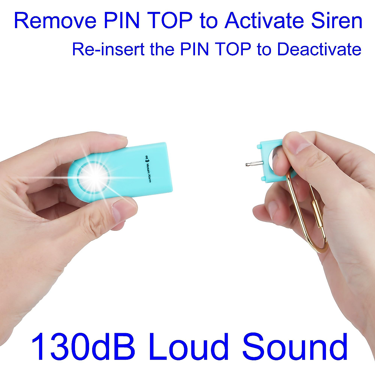 130dB Personal Safety Alarm Strobe Light. Loud Sound SOS Emergency Alerts with Carabiner. Self Defense Keychain Siren for Women, Elderly, Children, Night Runners, Hiking. Bear Alarm Deterrent. Aqua