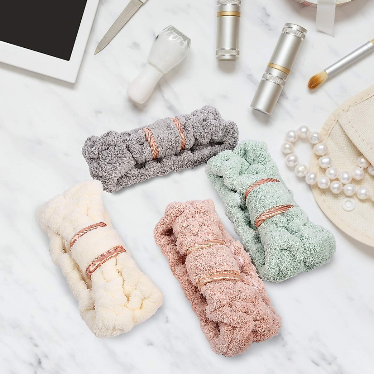 DOOBO 6pcs Microfiber Hairband, Fluffy Face Wash Headbands for Women, Spa Headbands for Skin Care, Yoga, Running, Exercise, Absorbent & Comfortable