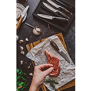 Schmidt Brothers -Bonded Ash 4-Piece Jumbo Steak Knife Set, High-Carbon German Stainless Steel Cutlery in a Wood Gift Box