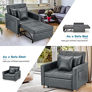 YODOLLA Futon Chair Bed, 3-in-1 Convertible Chair Sleeper for Adults, Pull Out Sofa Bed with Adjustable Backrest,Sofa,Lounger Chair,Single Bed,Convertible Chair Bed for Adults, Bronze Dark Grey