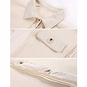 Freyhem Women's Oversized Waffle Knit Shacket One Scout Jacket Boyfriend Button Down Long Dolman Sleeve Shirts(Beige-L)