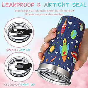 4 Pack Kids Cups with Straw Lid, Toddler Smoothie Cup Spill Proof Vacuum Stainless Steel Insulated Tumbler for Boys, 4 Styles Powder Coated Baby Child Cup + BPA Free Lids + Silicone Straws (12 Oz)