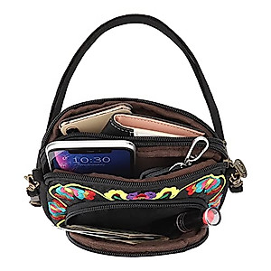 SILKAREA Embroidered 3 zip Small Crossbody Bag Cell Phone Purse Shoulder Wallet Handbags Wristlet Clutch Bag for Women (Yellow)