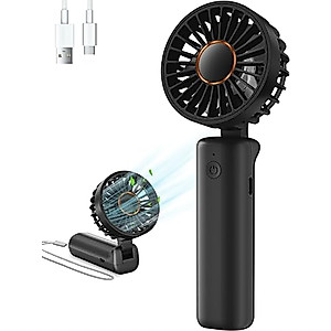 Hssio Portable Handheld Fan, Mini Desk Fan Foldable 2000mAh, 180° Ratotion, 3 Speeds, Ultra Quite, Up to 8H Long Use Time, Small Personal Cooling Fans Makeup Eyelash Fan for Women Girl