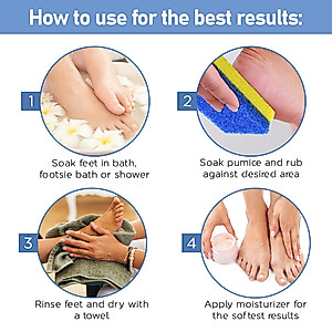 PrettyClaw 4pc Pumice Stone for Feet Callus Remover Pumice Pad Pedicure Tool Pumice Bar Removes Dead Skin Pumice Foot Scrubber Blue/Yellow (Pack of 4)