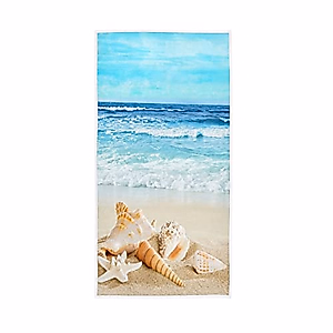 ZOEO Beach Hand Towel Summer Sea Shell Sandy Ocean Fingertip Face Towels Cotton Soft Absorbent Luxury Kitchen Dish Cloth Washcloths 30 x 15 Inch for Bathroom Guest Gym Hotel Spa Yoga Sport Home Decor