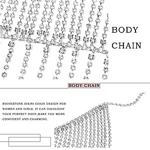 Aiosy Rhinestone Body Chain Silver Sexy Bikini Bra Chain Rave Outfits Body Accessories Jewelry for Women and Girls