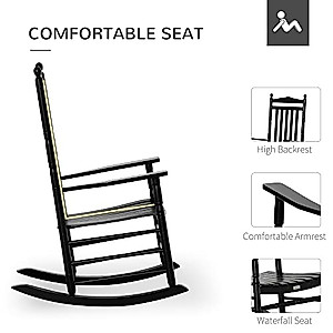 Outsunny Traditional Wooden High-Back Rocking Chair for Porch, Indoor/Outdoor, Black