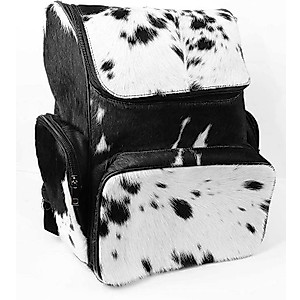 LP-FACON Cowhide Hair Western Leather Cow Skin Print Fur Leather Diaper Backpack Rucksack / Knapsack Travel Shoulder Bag Black & White