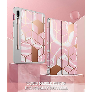 Popshine Marble Series Designed for Samsung Galaxy Tab S7 / S8 Case, Full Body Premium 360 Degree Protective Folio Cover with Built-in Screen Protector, Liquid Marble Pink