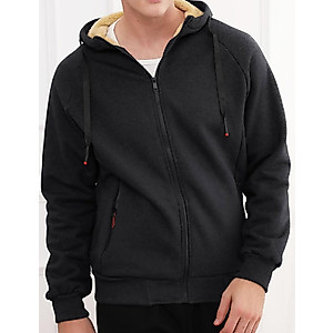 Gihuo Men's Winter Sherpa Lined Hoodie Zip Up Sweatshirt Heavyweight Warm Fleece Jacket with Pockets (Black, L)