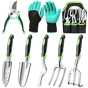 JMOO Garden Tools, 8-Piece Garden Tool Set with Non-Slip Ergonomic Handles, Lightweight Aluminum Alloy Rust-Proof Durable Gardening Hand Tools, Ideal Gardening Tools Gifts for Women and Men