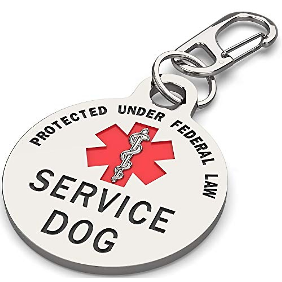 K9King Service Dog Tag Double Sided Federal Protection with Red Medical Alert Symbol Pet ID Tags 1.25 inch. Easily Attach to Collar Harness Vest Dog Service Tag