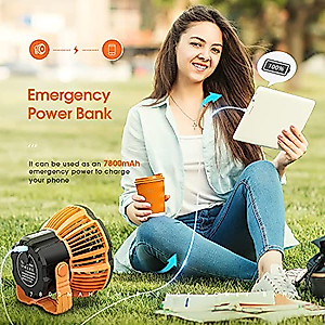 7800mAh Camping Fan with LED Lantern, Portable Fan with Remote Control, Power Bank, Battery Operated USB Rechargeable Fan , 180°Head Rotation Outdoor Battery Powered Fan for Outdoor, Indoor, Office