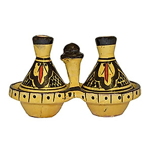 Moroccan Handmade Tagine Double Spicer Salt & pepper Holder Ceramic Yellow & Black