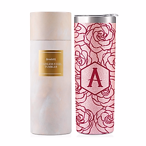 Onebttl Monogrammed Gifts for Women, Personalized Travel Mugs, Unique Coffee Tumbler with Initials for Her on Birthdays Christmas, Rose Gold, A