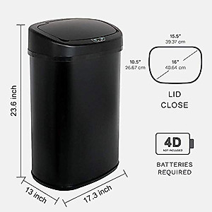 Payhere Kitchen Trash Can for Bathroom Office Home, Powered by Batteries (not Included) (13 Gallon Trash Can (Black))