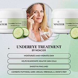 NOACIER Cucumber Eye Cream for Dark Circles and Puffiness - Anti Aging Under Eye Cream - Hyaluronic Acid Moisturizer for Deep Wrinkle Repair and Bags Under Eyes