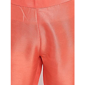 Janasya Indian Women's Peach Poly Silk Kurta with Pant and Dupatta(SET199-KR-NP-S)