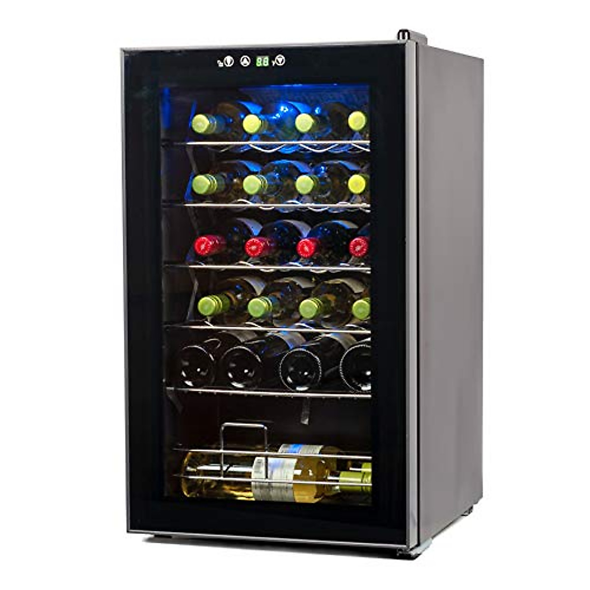 BLACK+DECKER Wine Cooler Refrigerator, Compressor Cooling 24 Bottle Wine Fridge with Blue Light & LED Display, Freestanding Wine Cooler, BD61526