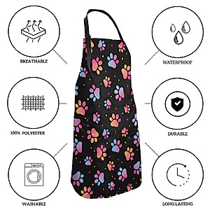 Wisedeal Dogs Paw Apron, Funny Colorful Pet Paws Animal Footprint Apron with 2 Pockets Adjustable Neck for Mom Dad Men Women, Suitable for Kitchen Cooking Lover Dog Chef Grill Bistro Baking BBQ