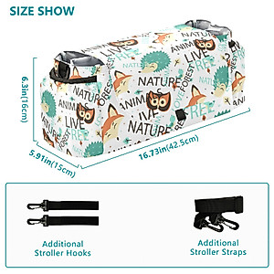 Cute Fox Hedgehog Stroller Organizer with Cup Holder Universal Stroller Organizer Bag Detachable Shoulder Strap Stroller Accessories for Diaper Snacks Toys Keys Fit All Baby Stroller