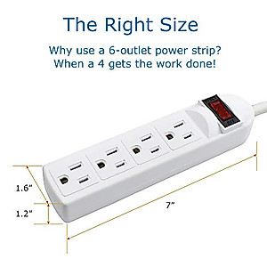 J.VOLT 4 Outlet Power Strip, 15A 125V 1875W, 90 Joules, 20-Inch Short Cord with Angled Plug, Small Power Strip Surge Protector, ETL Listed White