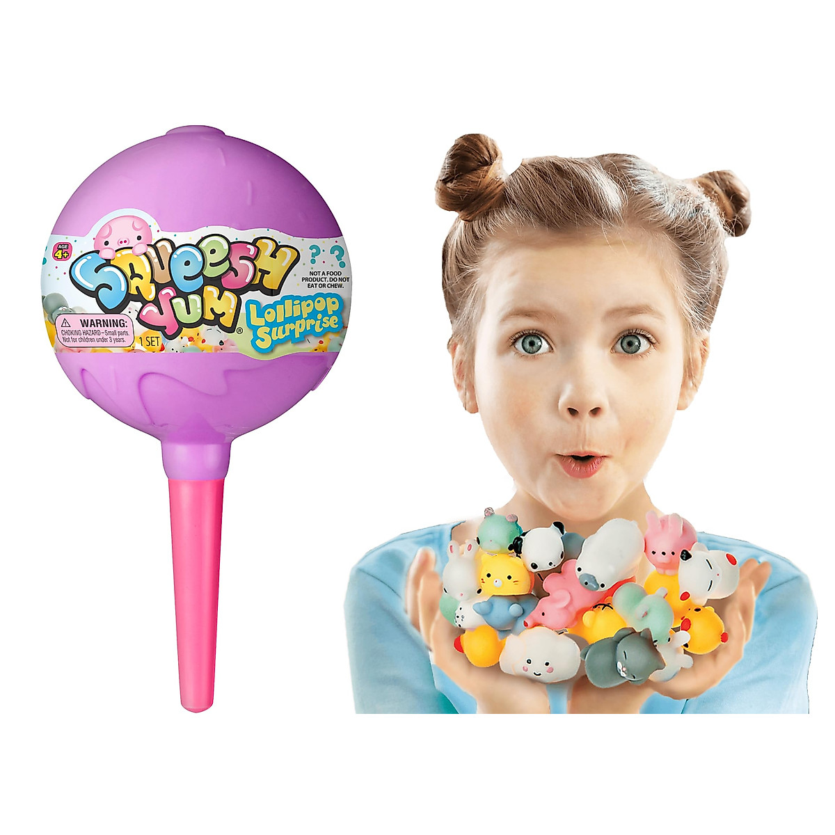 JA-RU Lollipop with 5 Surprise Squishy Toy Inside (1 Mystery Lollipop) Squish Yum Mochi Kids Mini Squishies Animals Stress Toys Easter Basket Stuffers Fidget Toys Party Favors. 3336-1