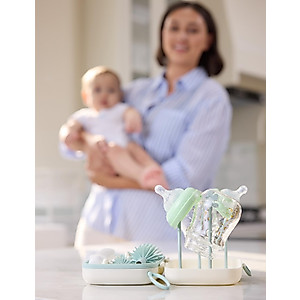 Momcozy Bottle Brush Set - Baby Bottle Cleaner Kit with Silicone Brush, Nipple Brush, Straw Brush, Soap Dispenser, Drying Rack - 7 in 1 Bottle Cleaning Tool for Home and Travel, Green