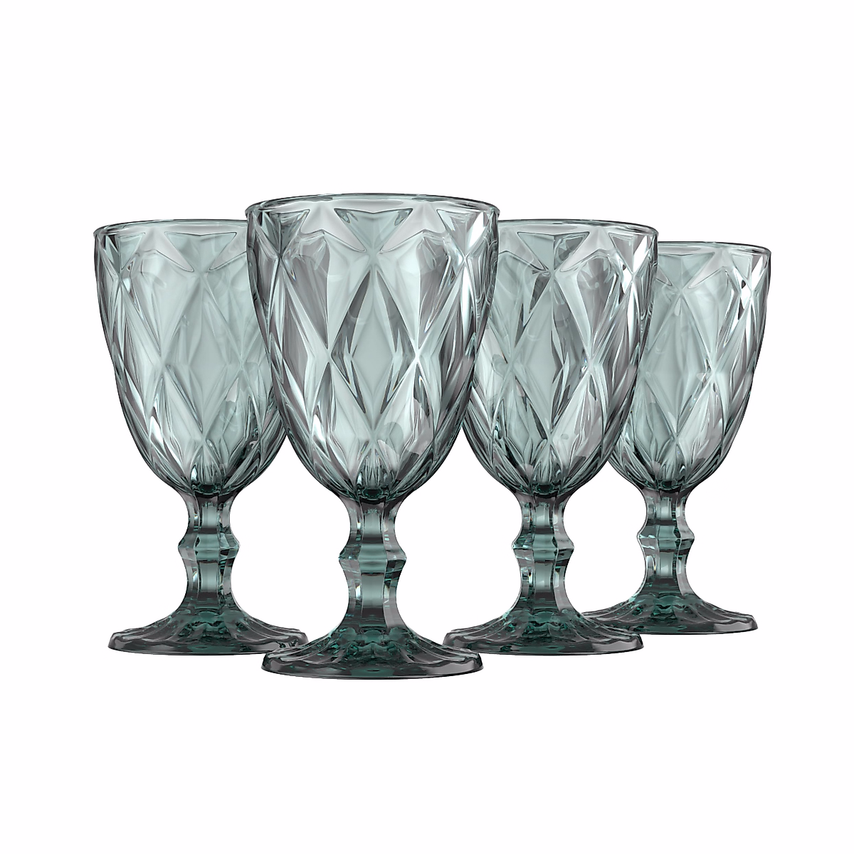 Greenline Goods Gray Goblet Glasses - Set Of 4 (10 oz) Vintage Water, Wine, Drink Glassware Set - Modern Diamond Textured Drinking Glasses - Unique Embossed Pattern - Unique Stemmed Glassware