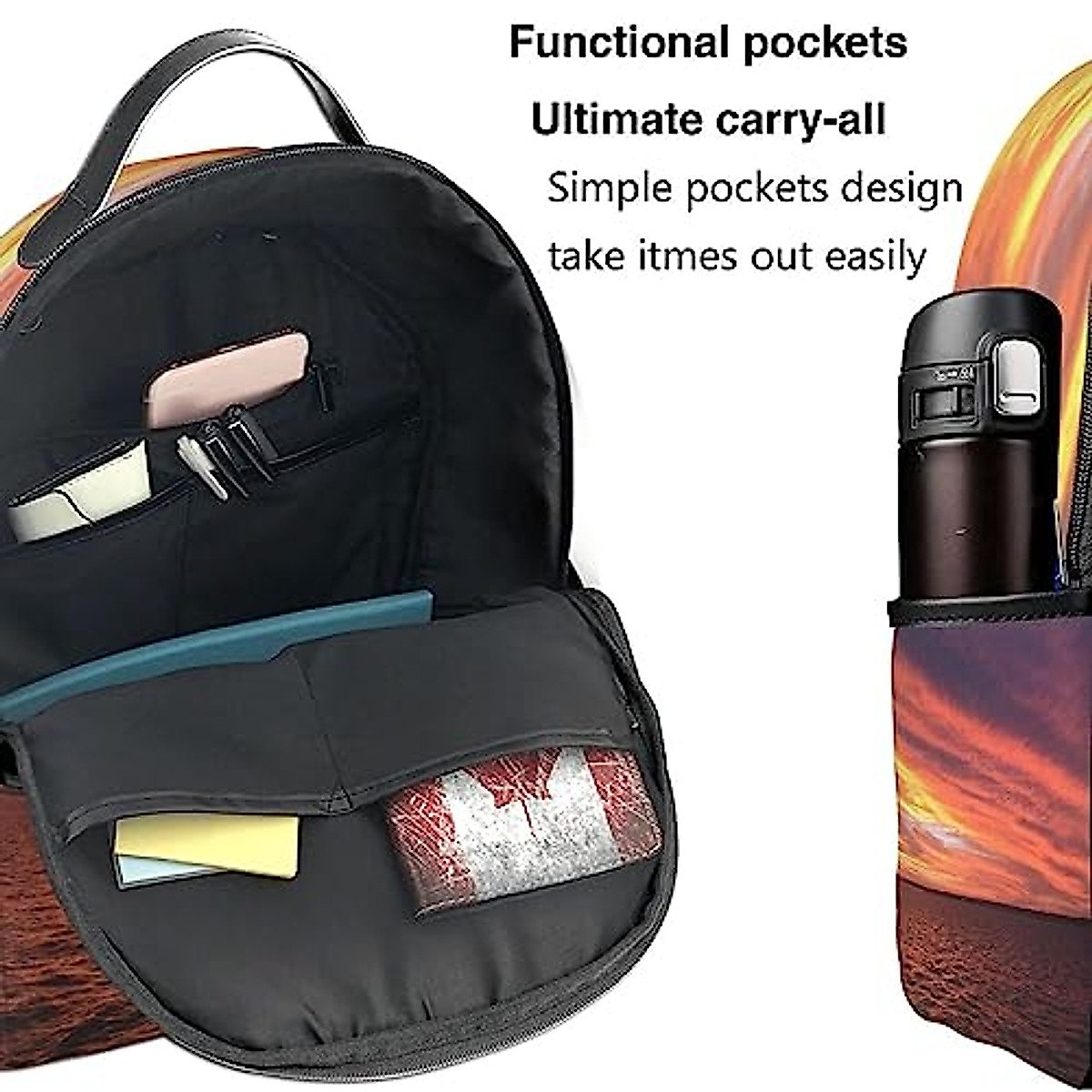 OPSREY Hervey Bay Sunset Cruise Print Backpack Laptop Bag Multiple Pockets Casual Travel Shoulder Bag For Men Women
