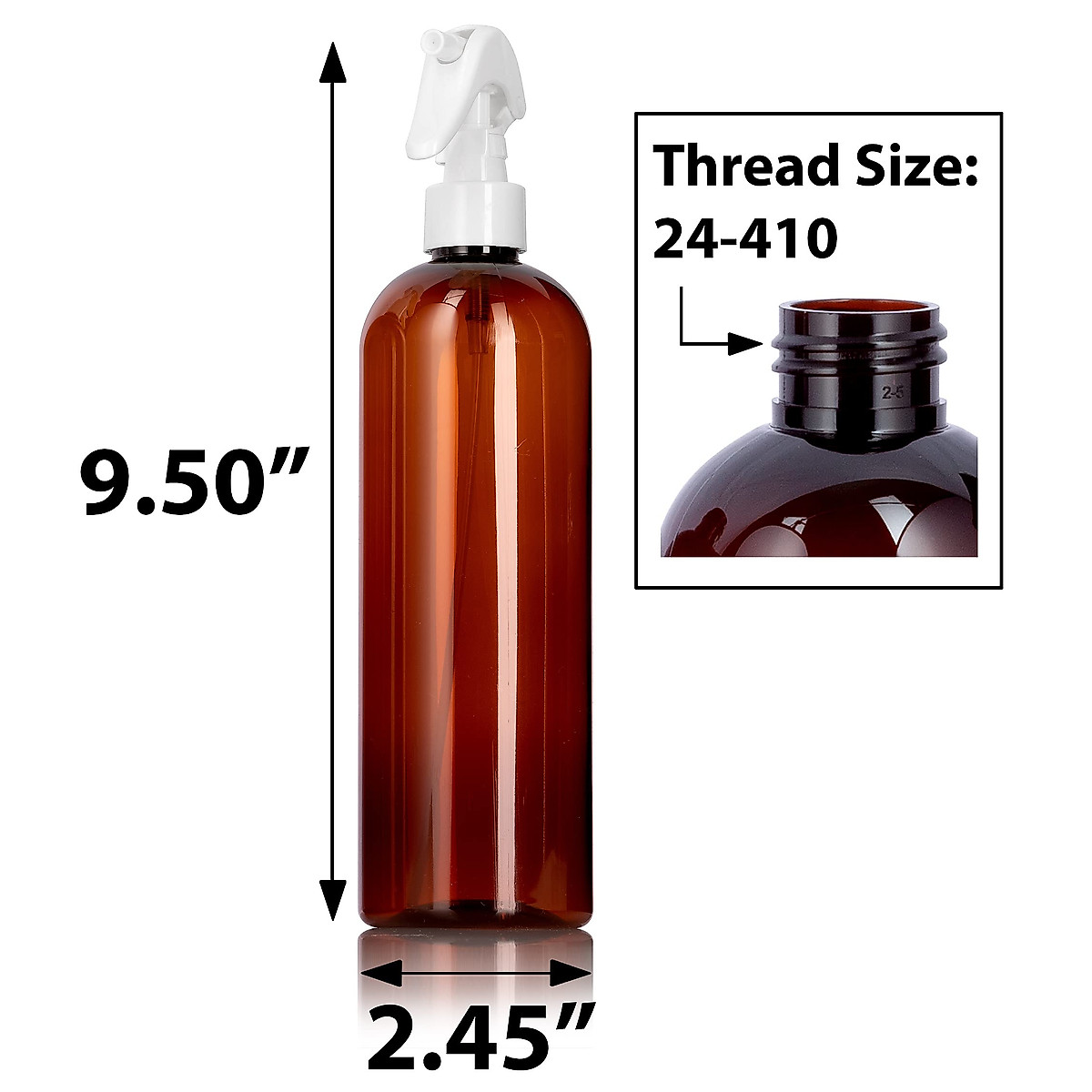 JUVITUS 16 oz / 500 ml Amber Slim PET Plastic Bottles (BPA Free) with White Trigger Spray Top (6 Pack)